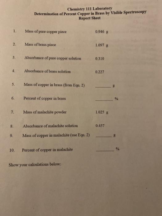 Solved Chemistry 111 Laboratory Determination of Percent | Chegg.com