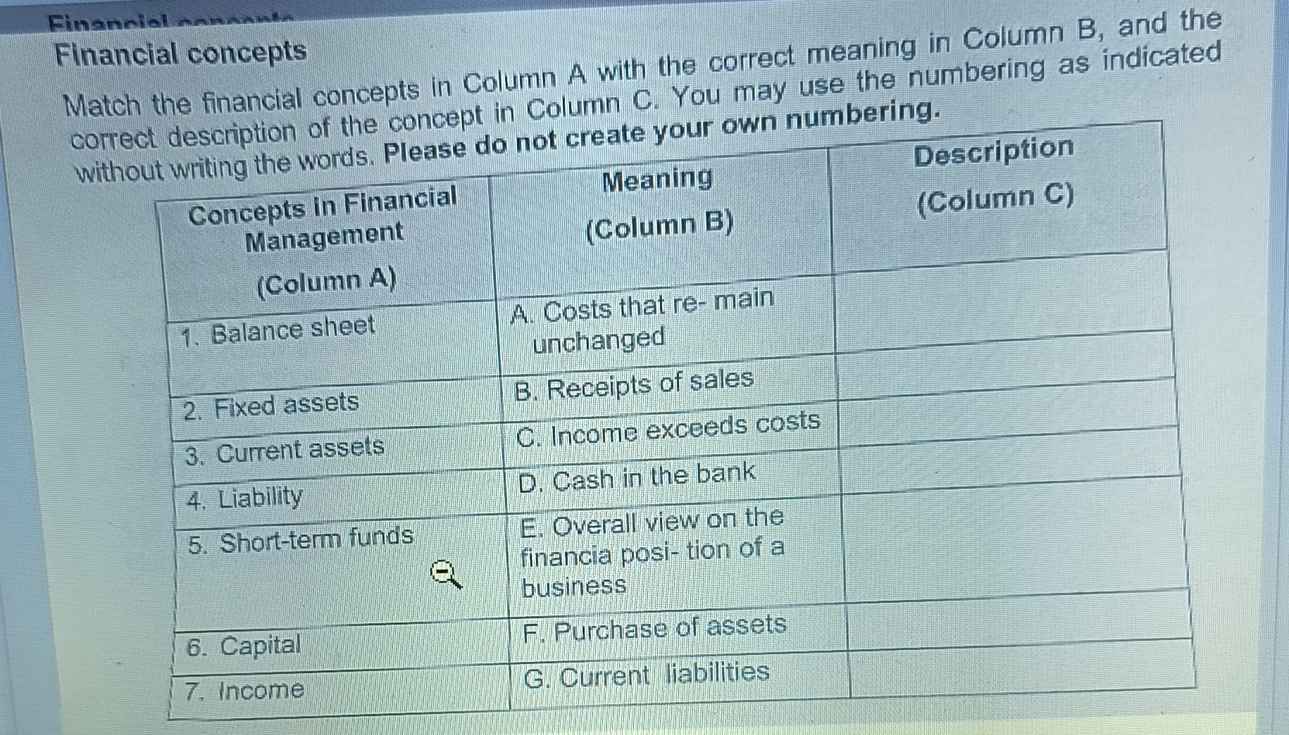 Solved Financial conceptsMatch the financial concepts in | Chegg.com