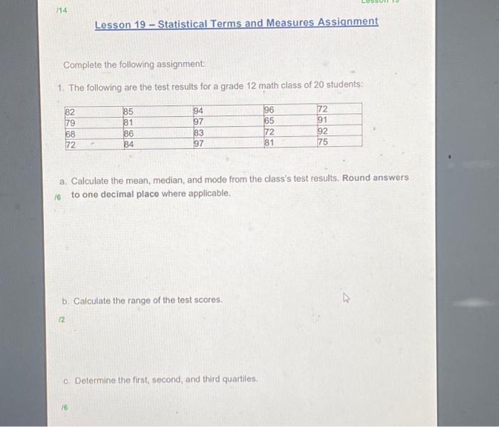 Solved Lesson 19 - Statistical Terms and Measures Assianment | Chegg.com