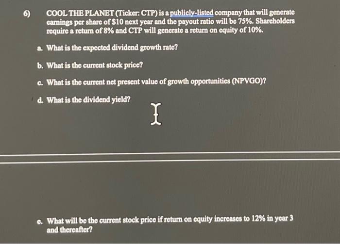 Solved 6) COOL THE PLANET (Ticker. CTP) is a publicly-listed | Chegg.com