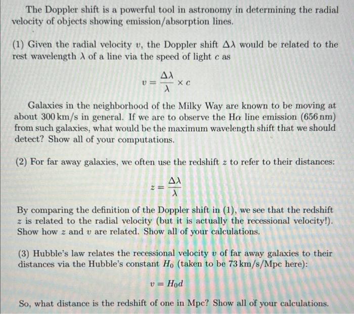 Solved The Doppler shift is a powerful tool in astronomy in | Chegg.com