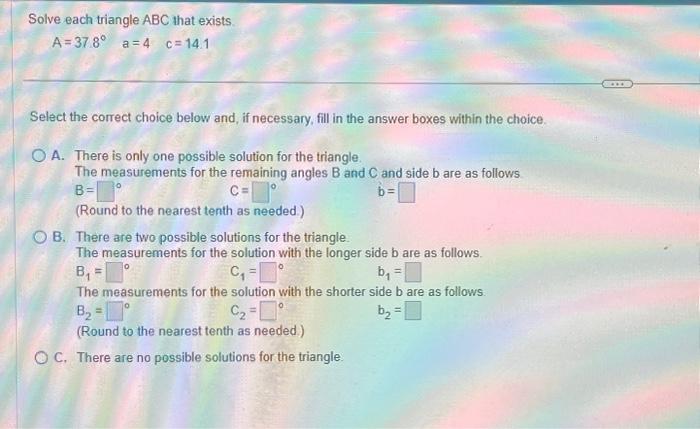 Solved Find the unknown angles in triangle ABC for each | Chegg.com