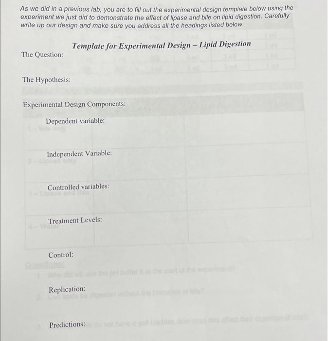 As we did in a previous lab, you are to fill out the | Chegg.com