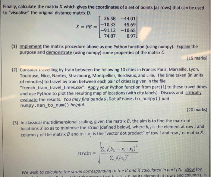 Solved Task 2. Multidimensional Scaling In classical | Chegg.com