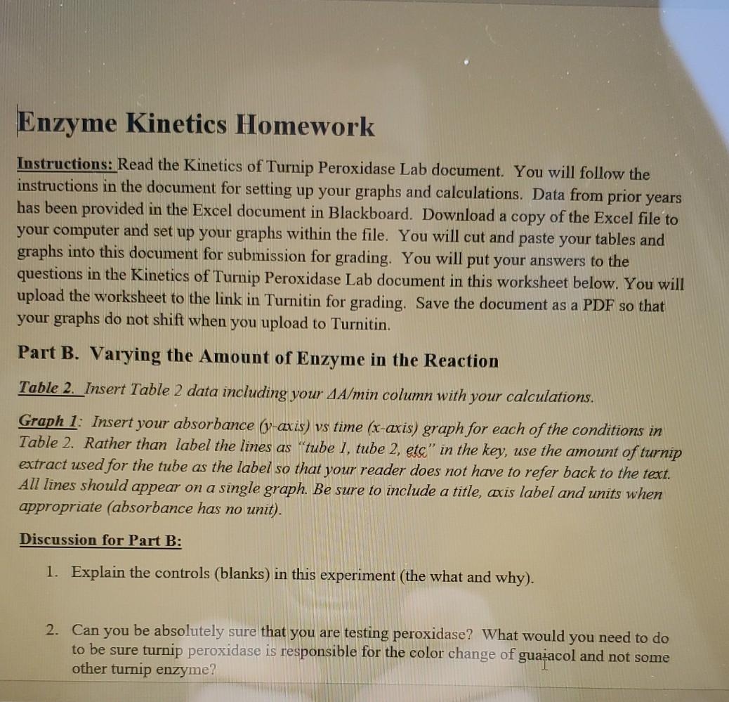 Solved Enzyme Kinetics Homework Instructions: Read the | Chegg.com