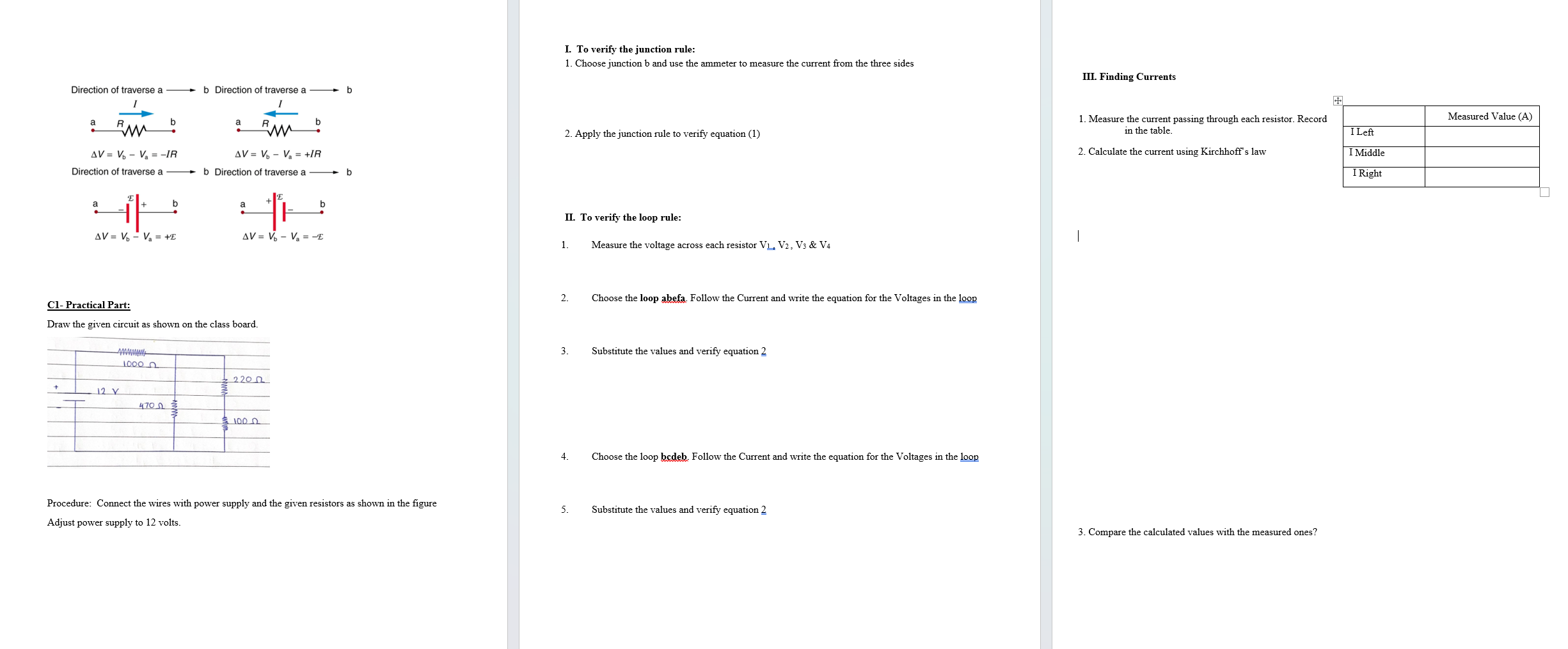 I. To verify the junction rule:Choose junction b ﻿and | Chegg.com