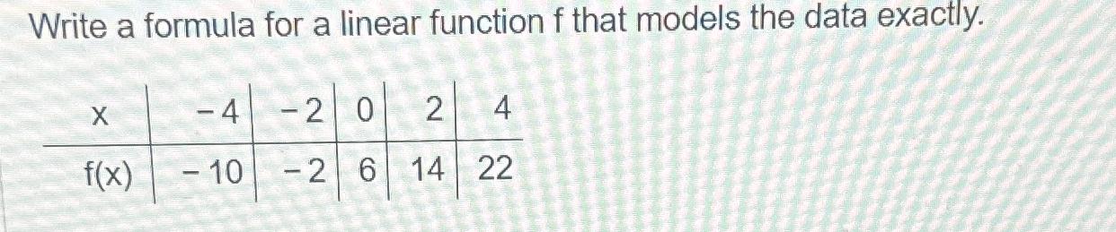 Solved Write a formula for a linear function f ﻿that models | Chegg.com