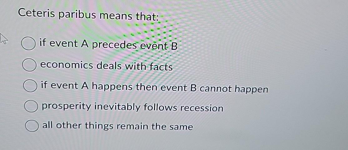 Solved Ceteris paribus means that:if event A precedes event | Chegg.com