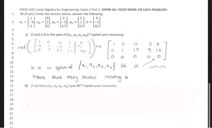 Solved ENGR-330 Linear Algebra for Engineering: Exam 2 Part | Chegg.com