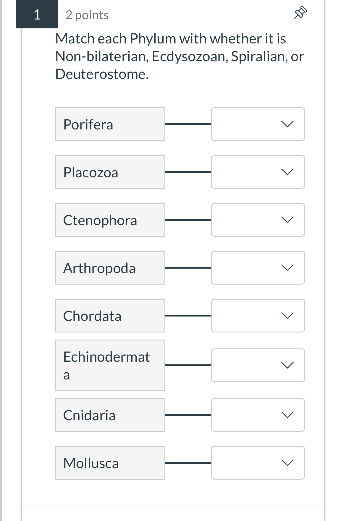 Solved Match each Phylum with whether it isNon-bilaterian, | Chegg.com