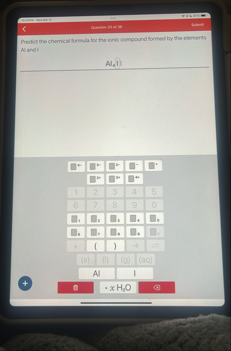 Solved Question 33 ﻿of 38SubmitPredict the chemical formula | Chegg.com