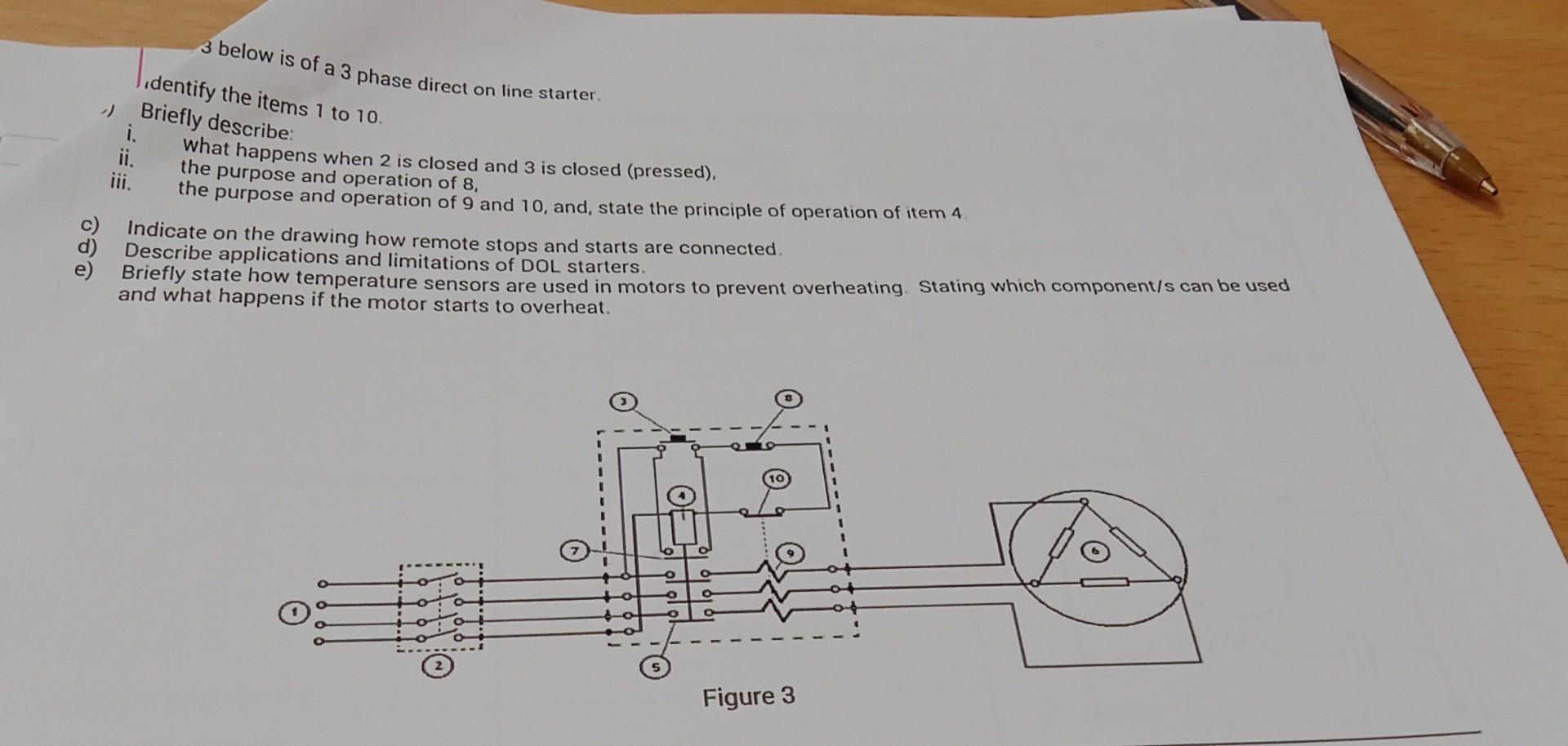 Solved 3 below is of a 3 phase direct on line starter. | Chegg.com