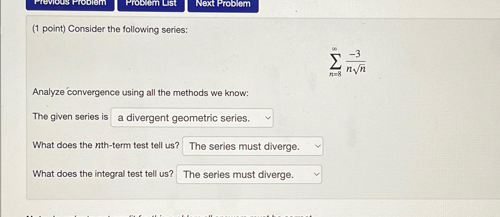 Solved (1 ﻿point) ﻿Consider the following | Chegg.com