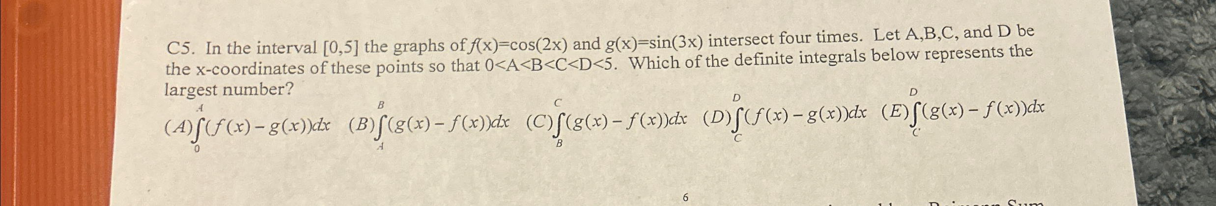 Solved C5. ﻿In the interval 0,5 ﻿the graphs of f(x)=cos(2x) | Chegg.com