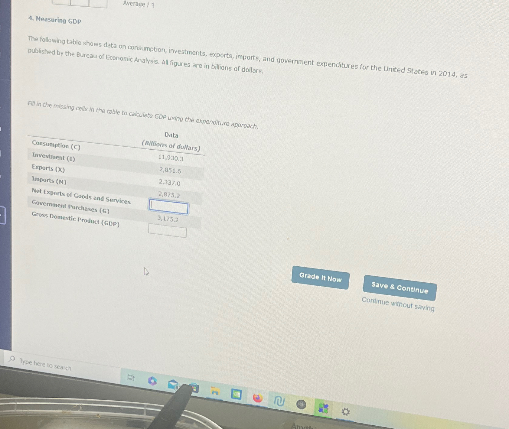 Solved Average / 14. ﻿Measuring GDPThe following table shows | Chegg.com