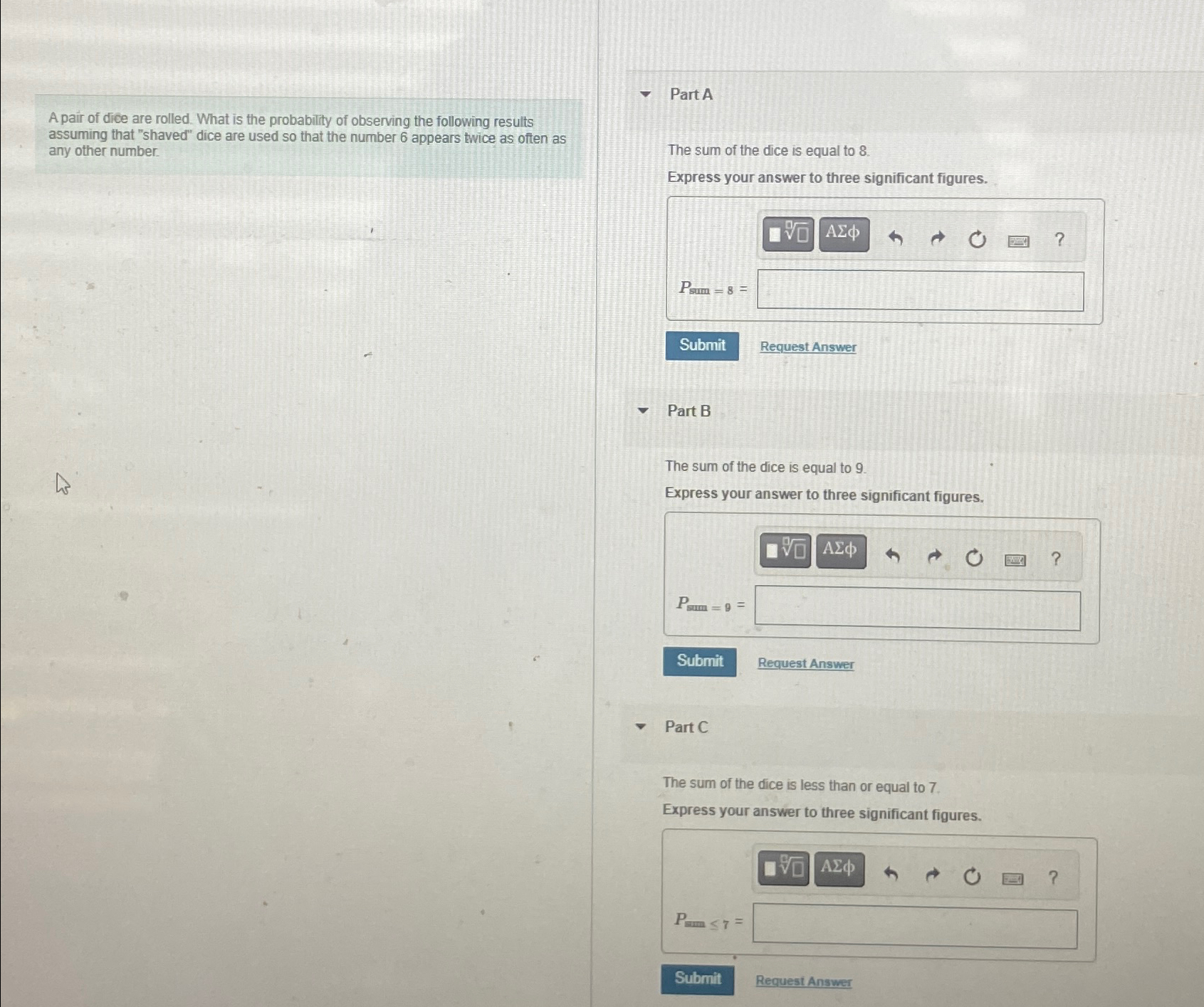 Solved A pair of dice are rolled. What is the probability of | Chegg.com