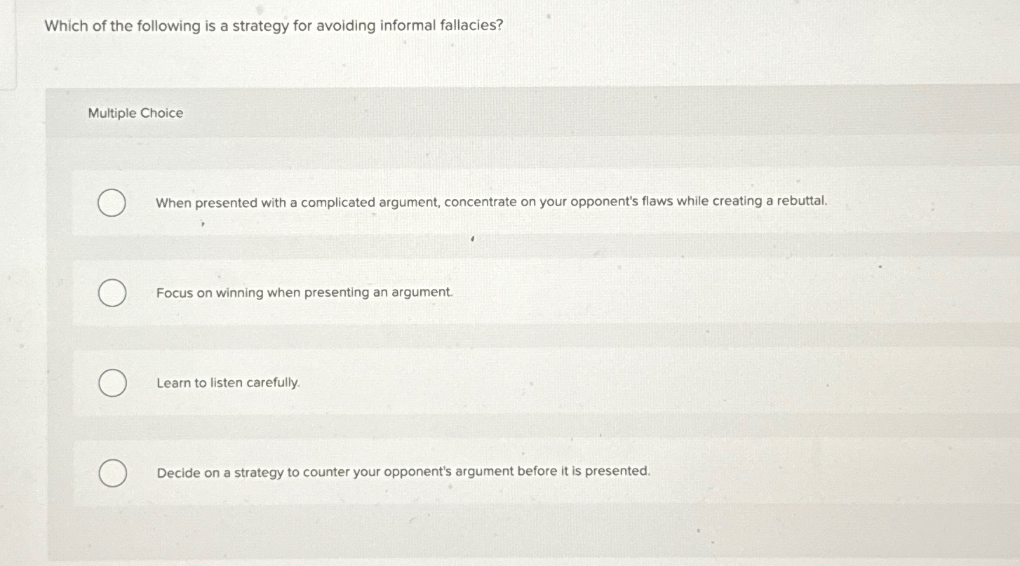 Solved Which of the following is a strategy for avoiding | Chegg.com