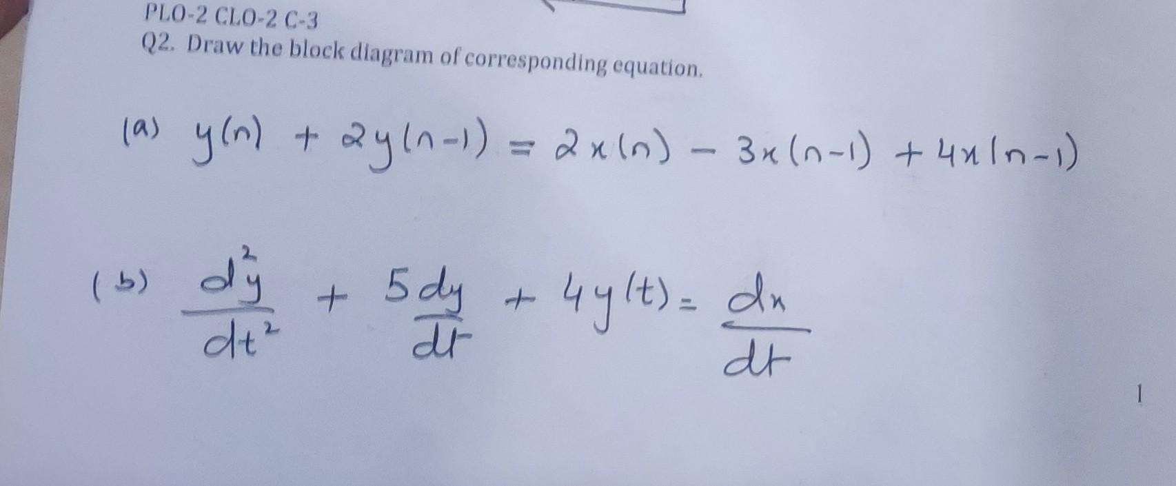 Solved Q2. Draw the block diagram of corresponding equation. | Chegg.com