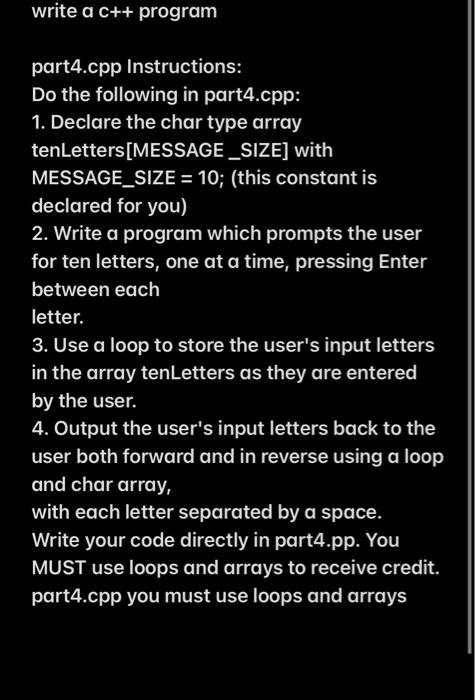 Solved write a C++ program part4.cpp Instructions: Do the | Chegg.com