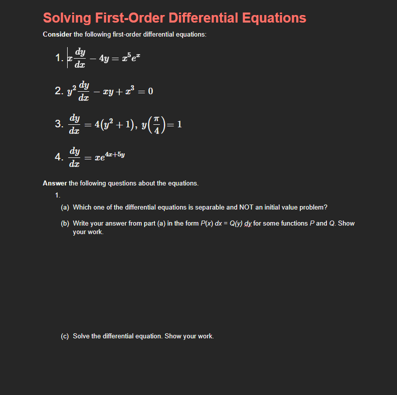 Solved Solving First-Order Differential EquationsConsider | Chegg.com