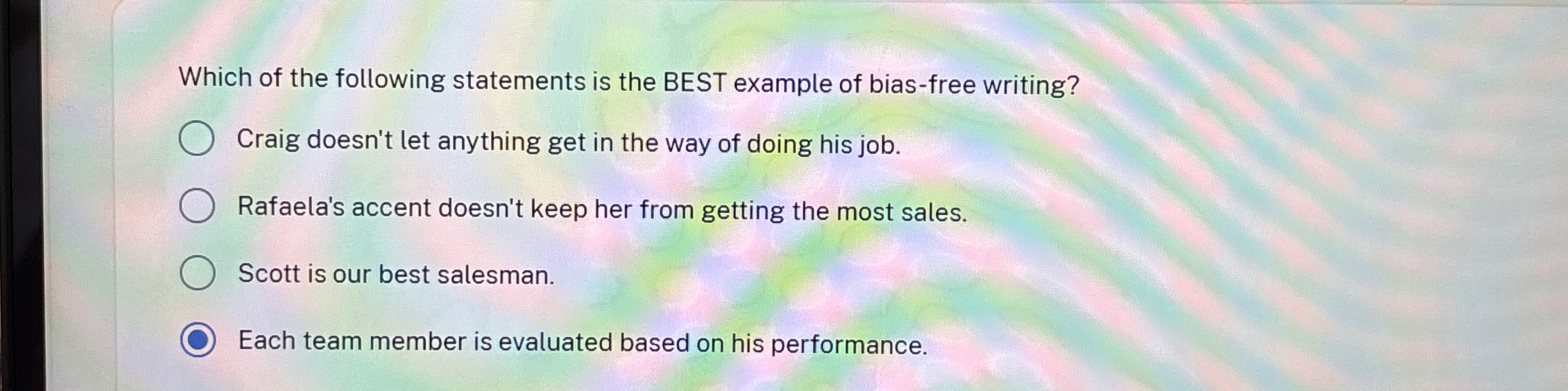 Solved Which of the following statements is the BEST example | Chegg.com