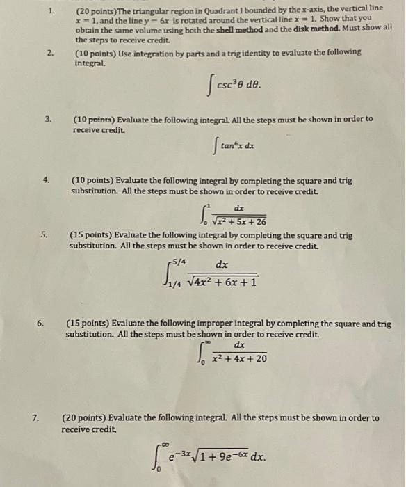 Solved 1. (20 points) The triangular region in Quadrant I | Chegg.com