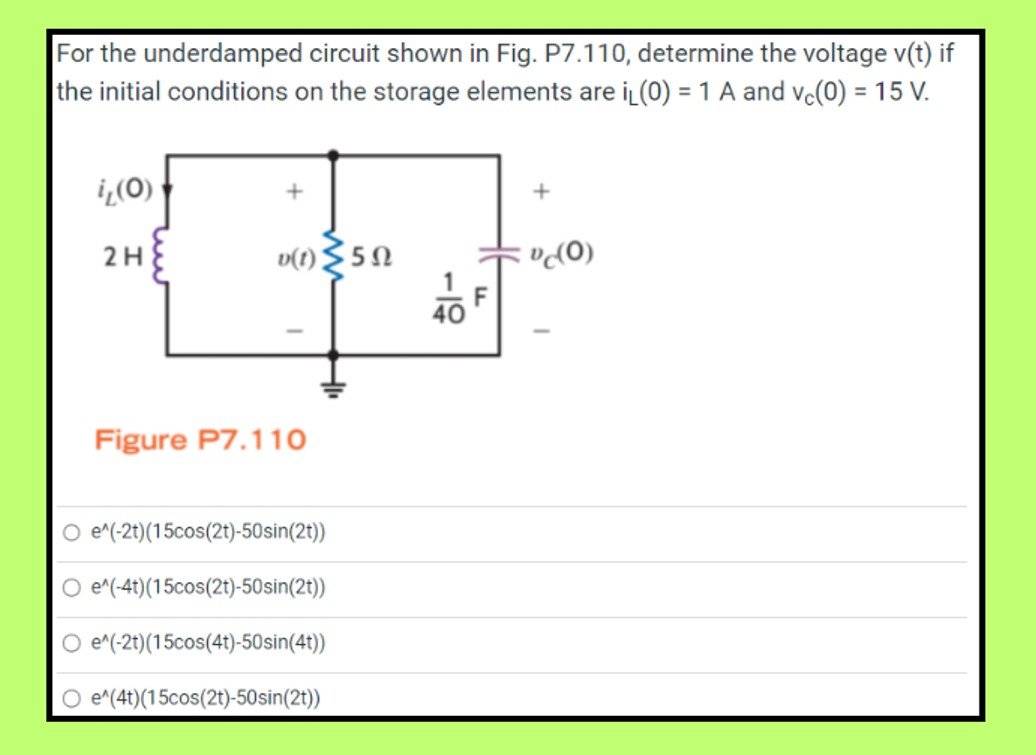 Solved For the underdamped circuit shown in Fig. P7.110, | Chegg.com