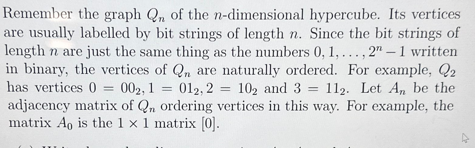 Solved Remember the graph Qn ﻿of the n-dimensional | Chegg.com