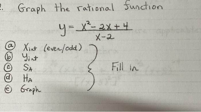 Solved 2 Graph the rational function y y=-x?- 2x+4 X-2 Xint | Chegg.com