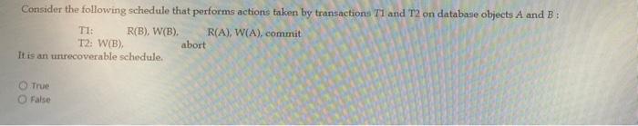 Solved Consider the following schedule that performs actions | Chegg.com