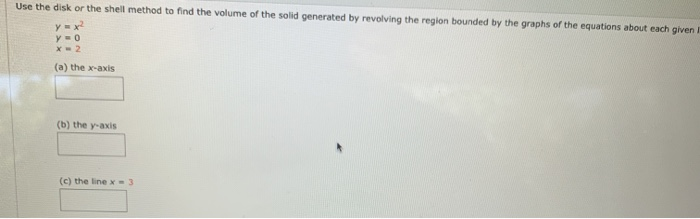 Solved Use the disk or the shell method to find the volume | Chegg.com