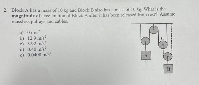 Solved Block A has a mass of 10 kg and Block B also has a | Chegg.com