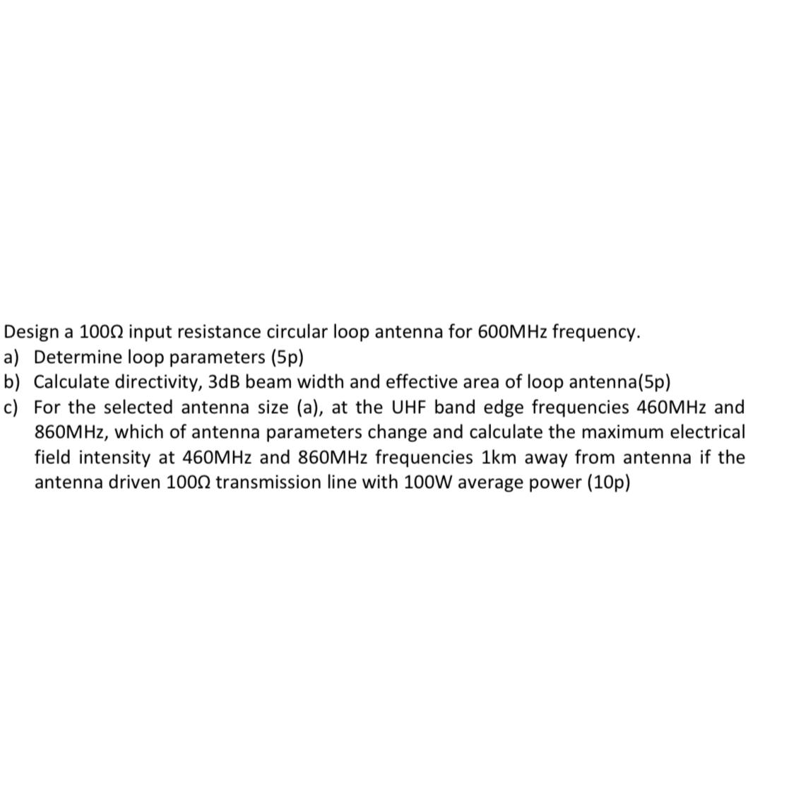 Solved Design a 100Ω ﻿input resistance circular loop antenna | Chegg.com