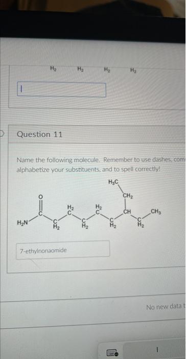 Solved Name the following molecule. Remember to use dashes, | Chegg.com