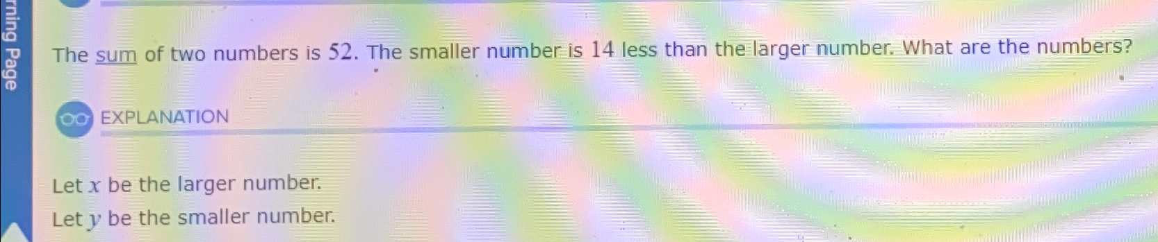 The sum of two numbers is 52 . ﻿The smaller number is | Chegg.com
