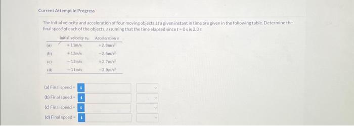 Solved The Initial Velocity And Acceleration Of Four Moving