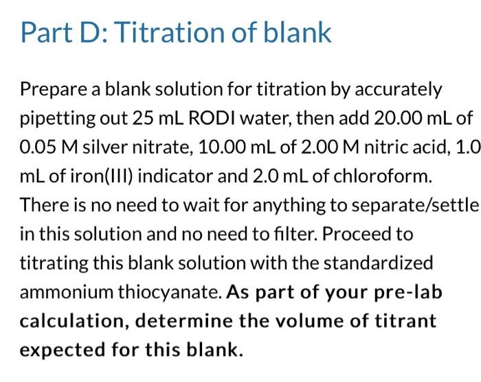Solved Part D: Iitration of blank Prepare a blank solution | Chegg.com