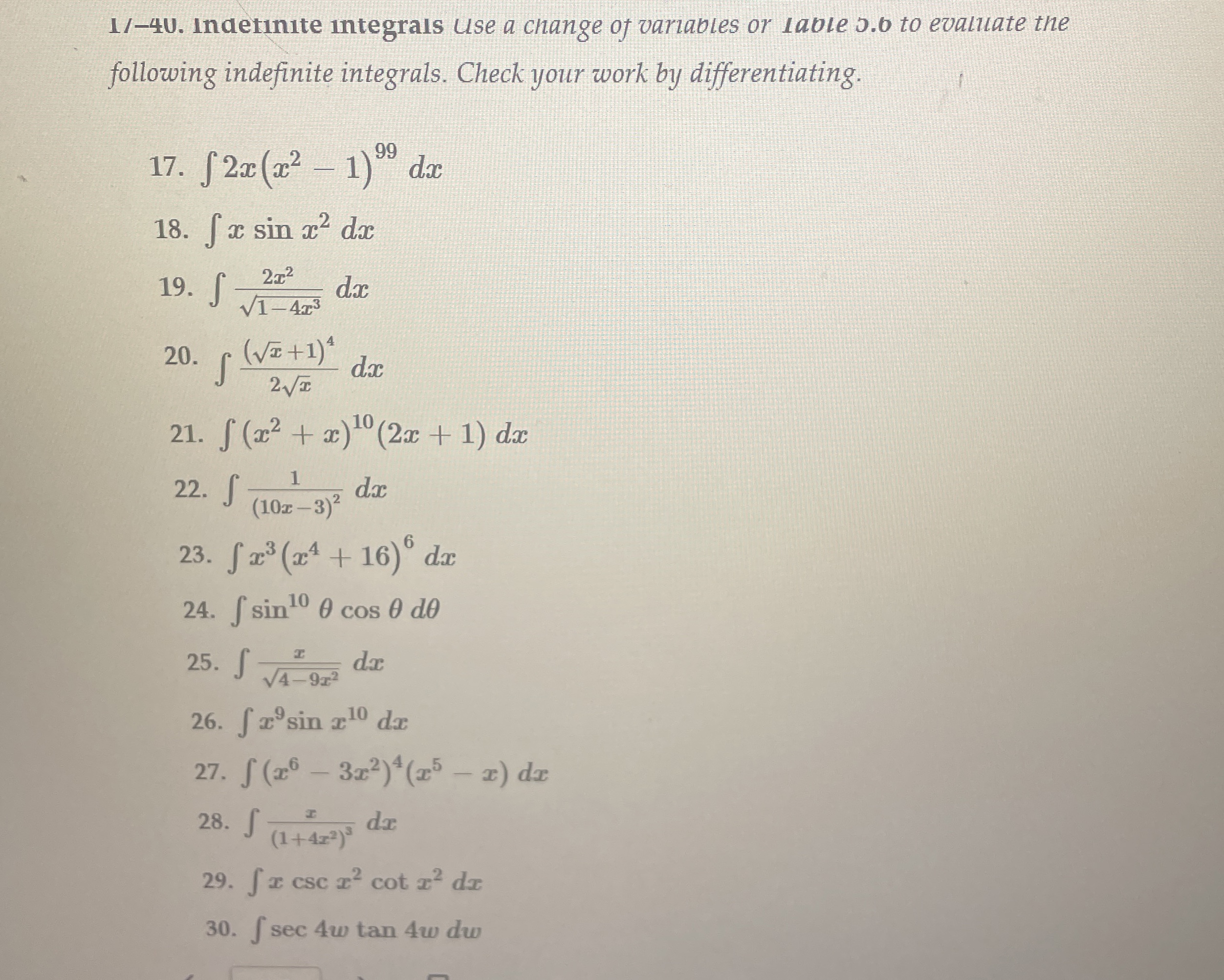 Solved 1/-40. ﻿Indetinite integrais use a change of | Chegg.com