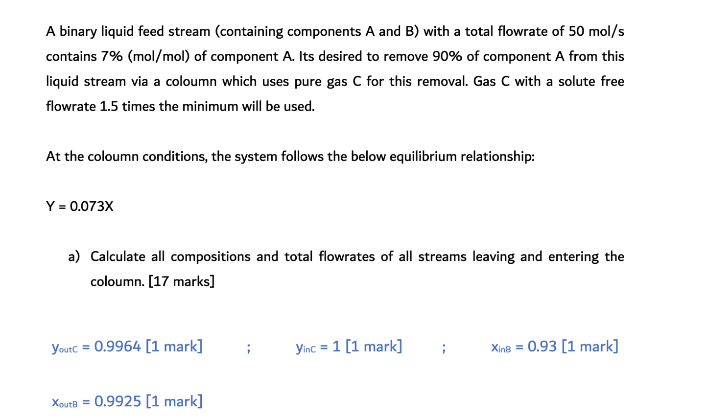 Solved A binary liquid feed stream (containing components A | Chegg.com