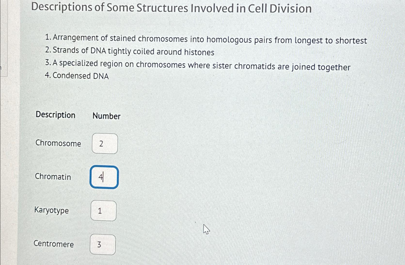 Solved Descriptions of Some Structures Involved in Cell | Chegg.com