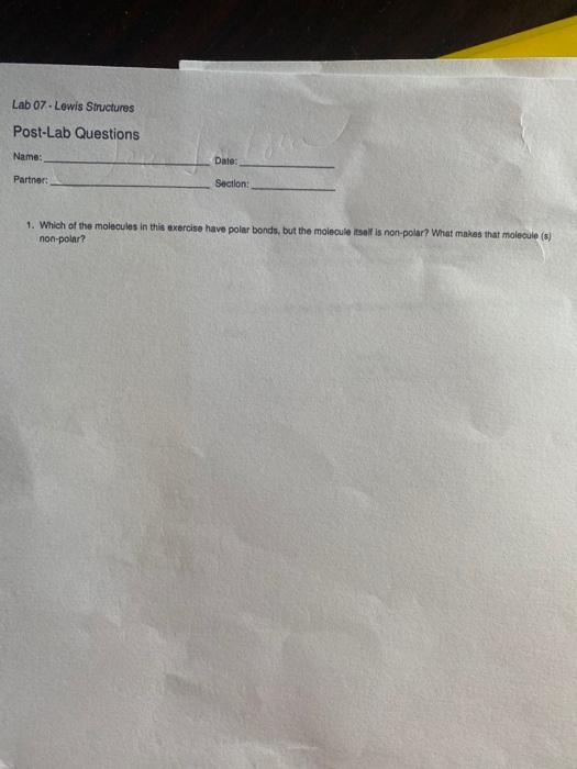 Solved Lab 07. Lewis Structures Procedure Name: Dale | Chegg.com