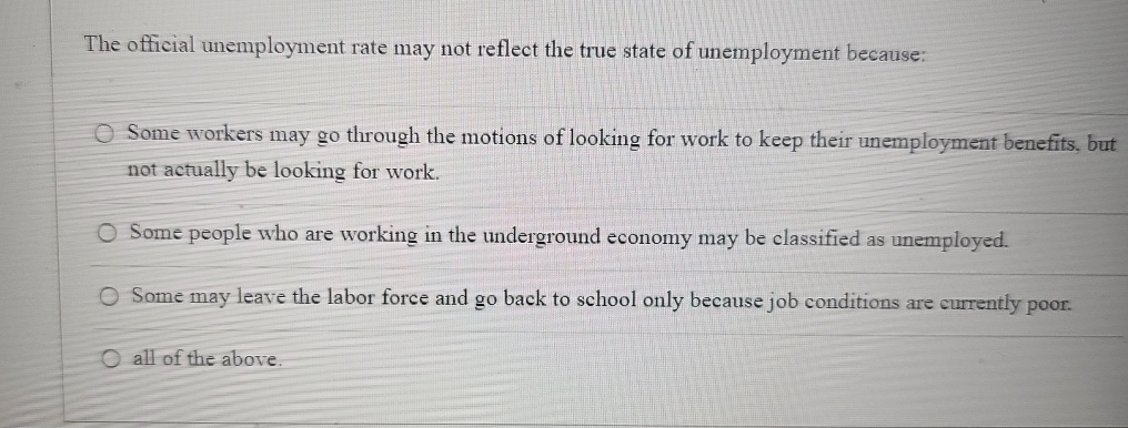 Solved The official unemployment rate may not reflect the | Chegg.com