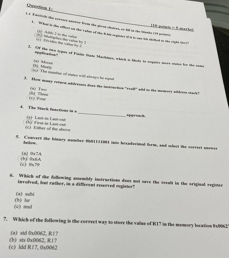 Solved [10 points =5 marks ] 1.1 Encircle the correct answer | Chegg.com