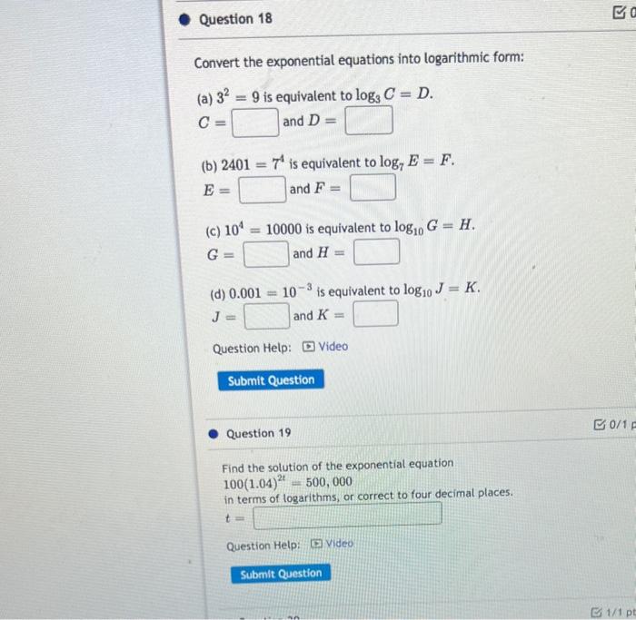 Solved Convert the exponential equations into logarithmic | Chegg.com