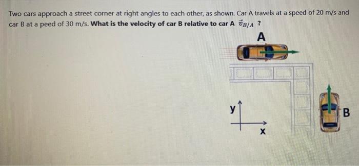 Solved Two cars approach a street corner at right angles to | Chegg.com