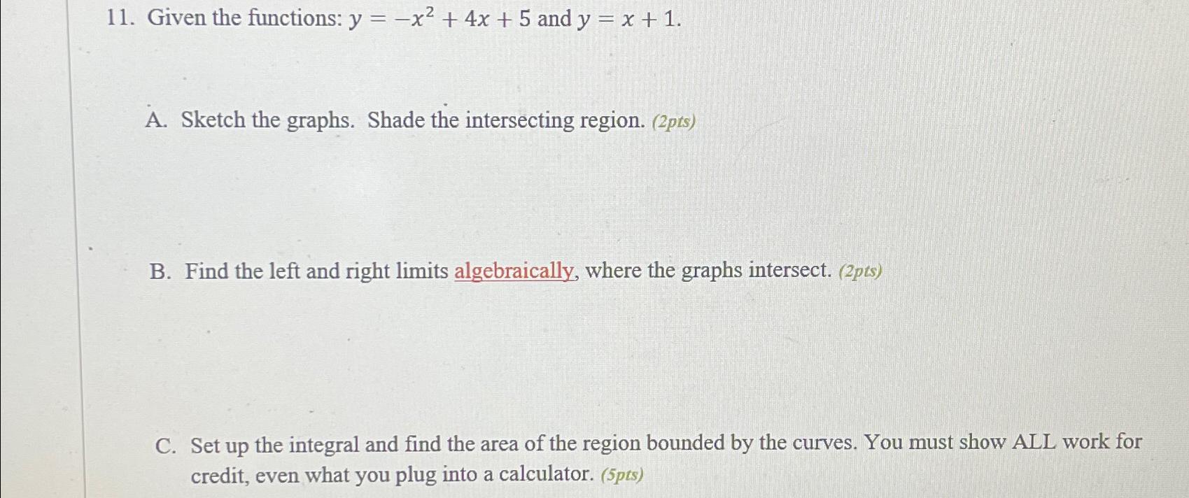 Solved Given the functions: y=-x2+4x+5 ﻿and y=x+1.A. ﻿Sketch | Chegg.com
