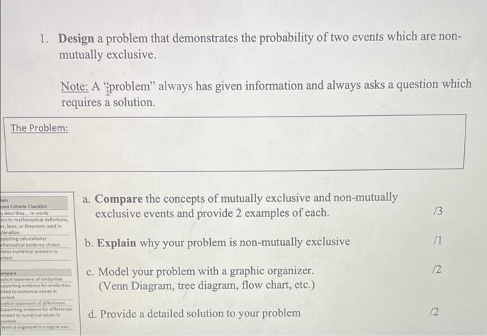 Solved 1. Design a problem that demonstrates the probability | Chegg.com