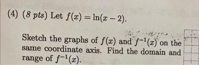Solved (4) (8 pts) Let f(x)=ln(x−2). Sketch the graphs of | Chegg.com