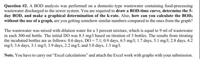 Solved Question \#2. A BOD analysis was performed on a | Chegg.com