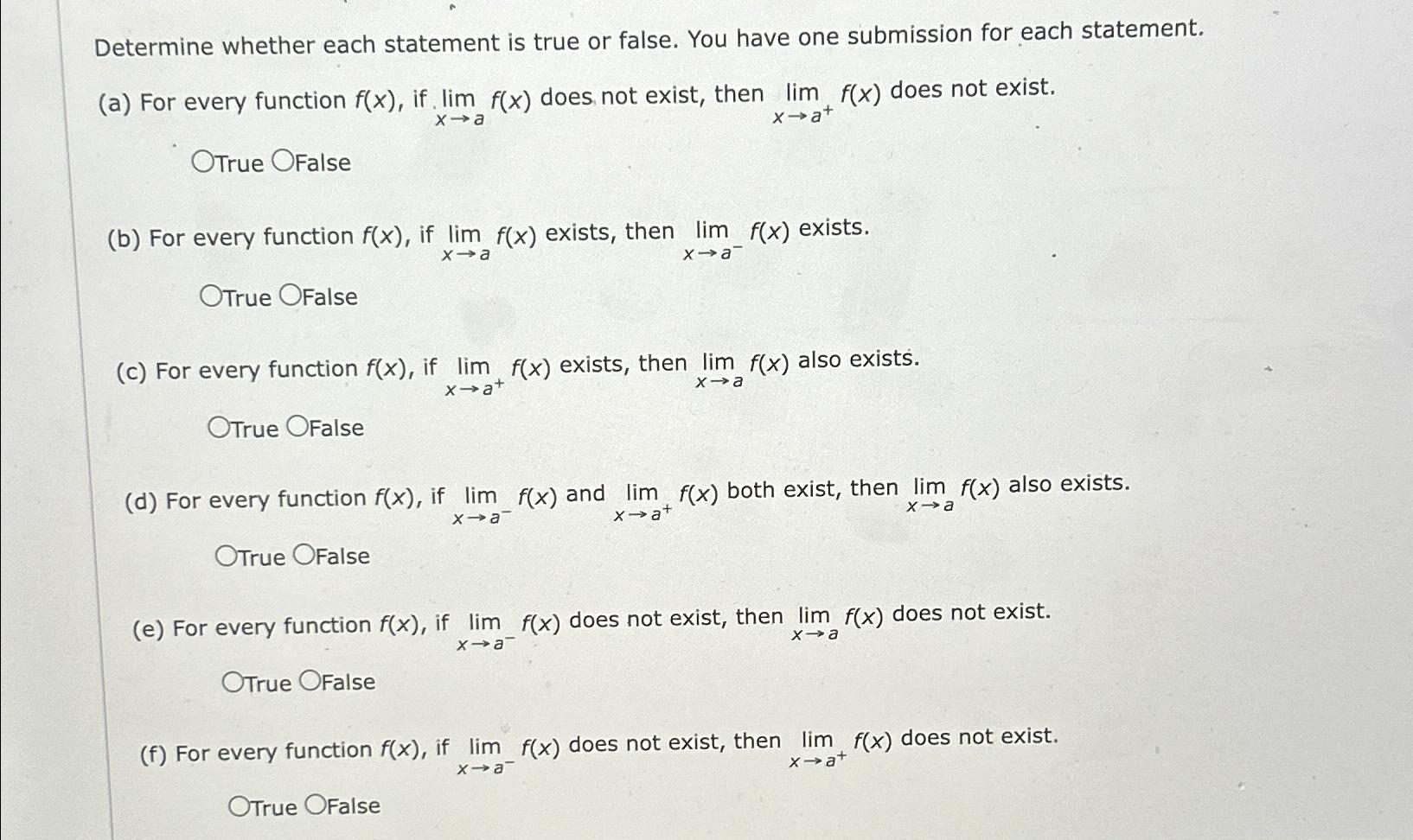 Solved Determine whether each statement is true or false. | Chegg.com
